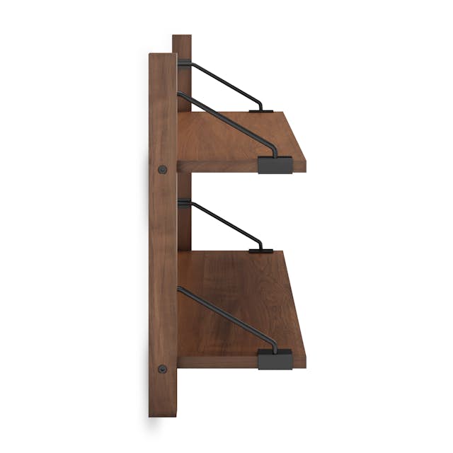 Stark Walnut Wood Wall Shelf, Narrow 2-Tier Modular Design, Black Metal ...