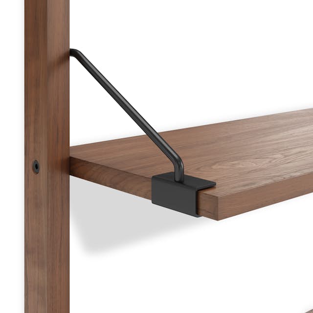 Stark Walnut Wood Wall Shelf, Narrow 2-Tier Modular Design, Black Metal ...