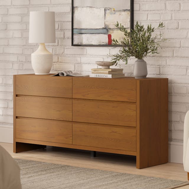 Leif Smoked Oak Wood 6-Drawer Double Dresser | Article