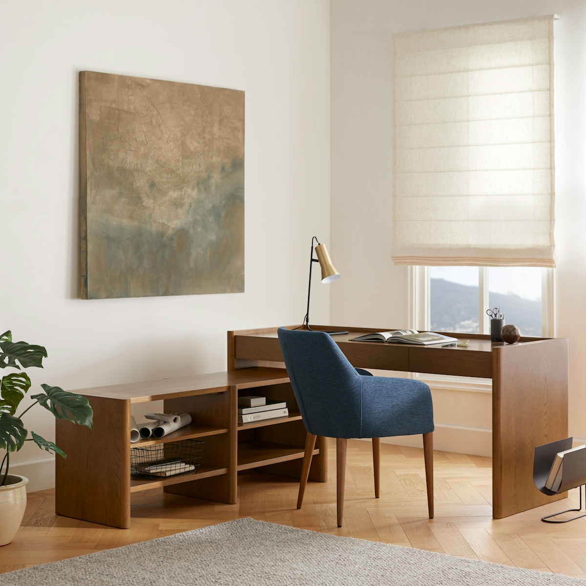 Torme Smoked Oak Scandinavian Storage Computer Desk Set | Article