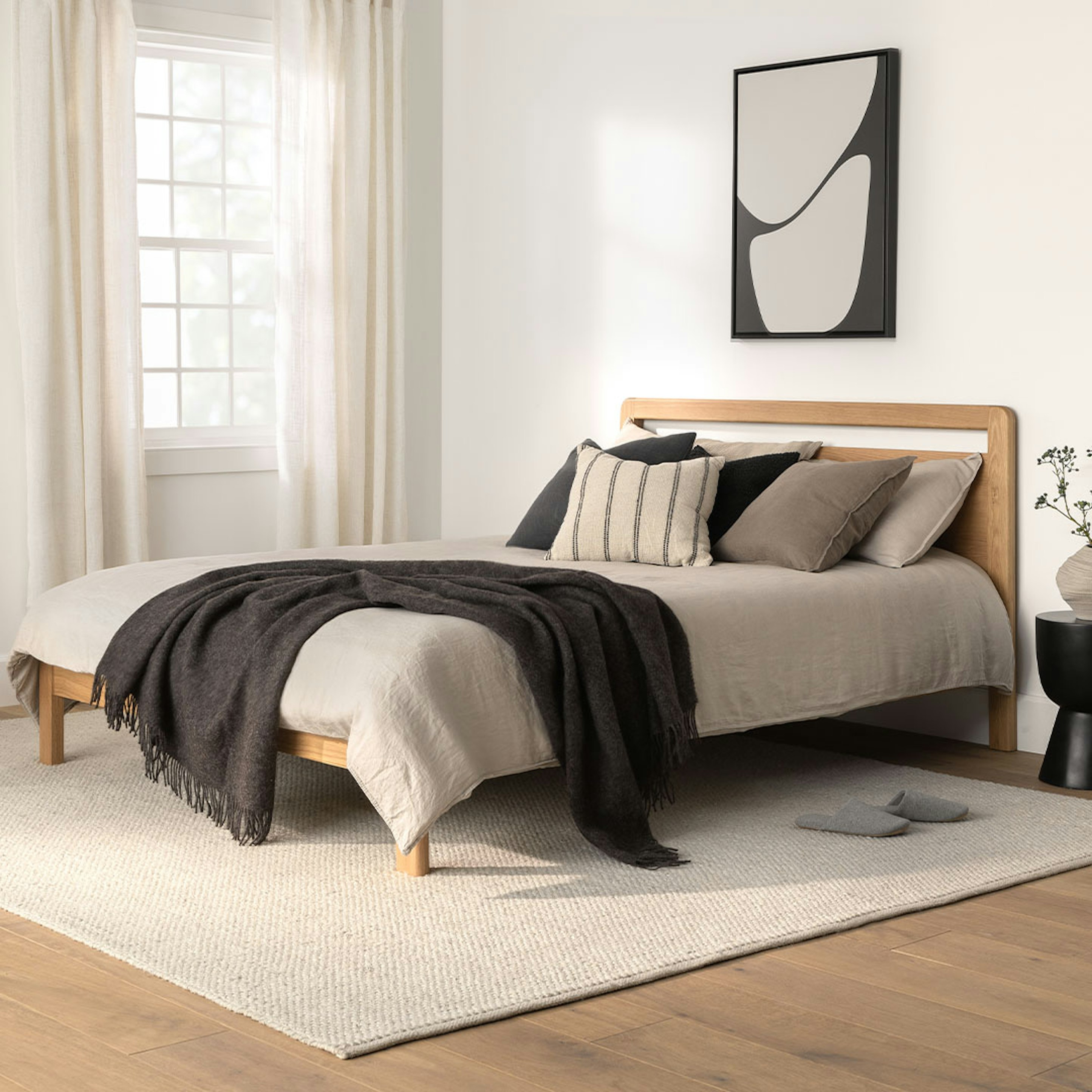 Dalsa Natural Oak Wood Queen sized Bed | Article