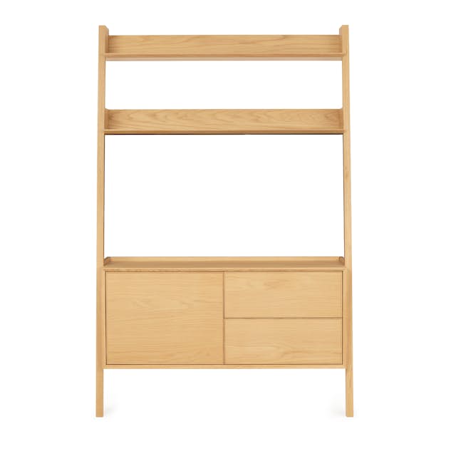 Fantol Wide Natural Oak Wood Bookcase with Storage Shelf, Japandi Style ...