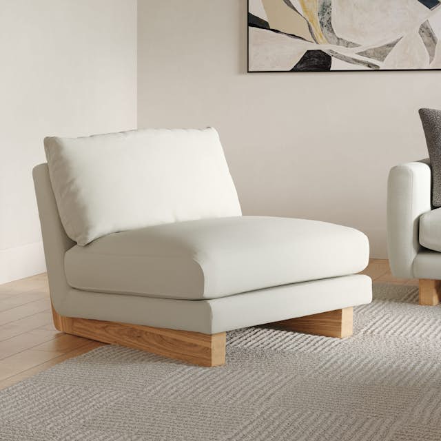 Kalok Buckler Ivory Fabric & American Oak Wood Lounge Chair 34” Lounge ...