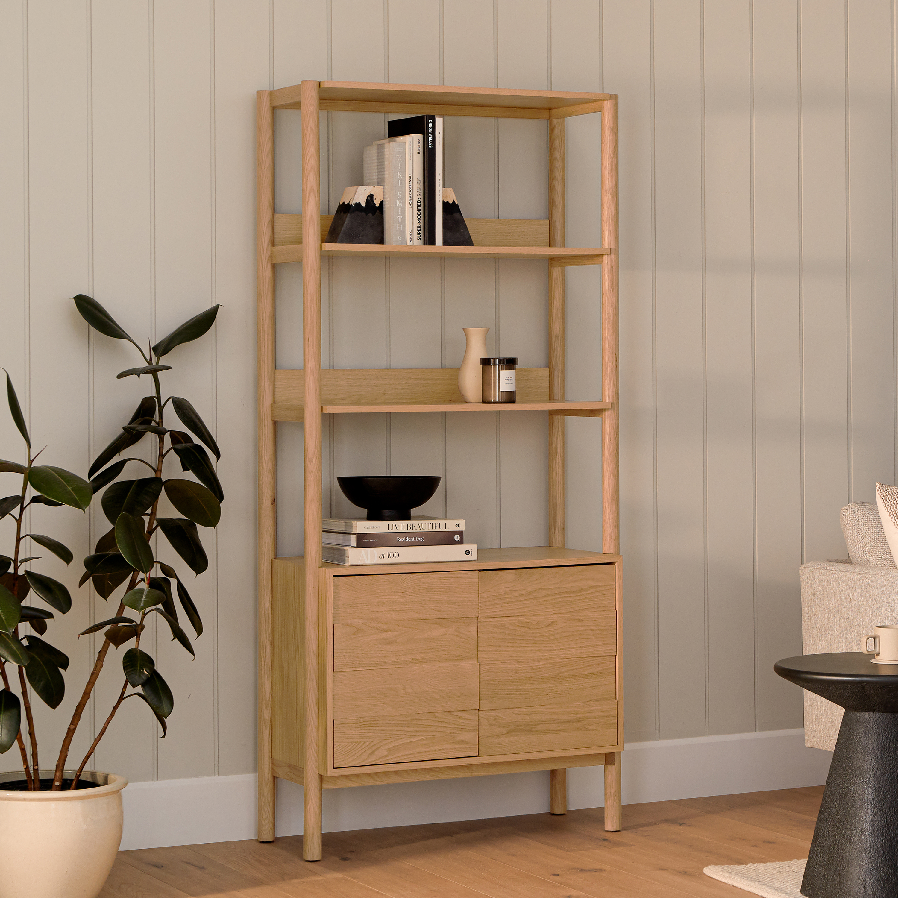 72 Natural Oak Bookcase Closed Cabinet Solid Wood Scandinavian Design Article Merto Modern Furniture