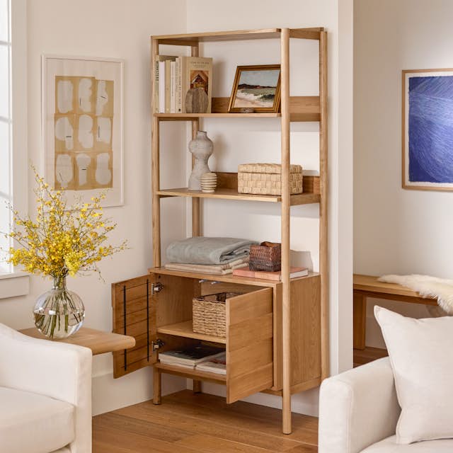 Merto Warm Oak Wood Storage Bookcase & Cabinet w/ Doors | Article