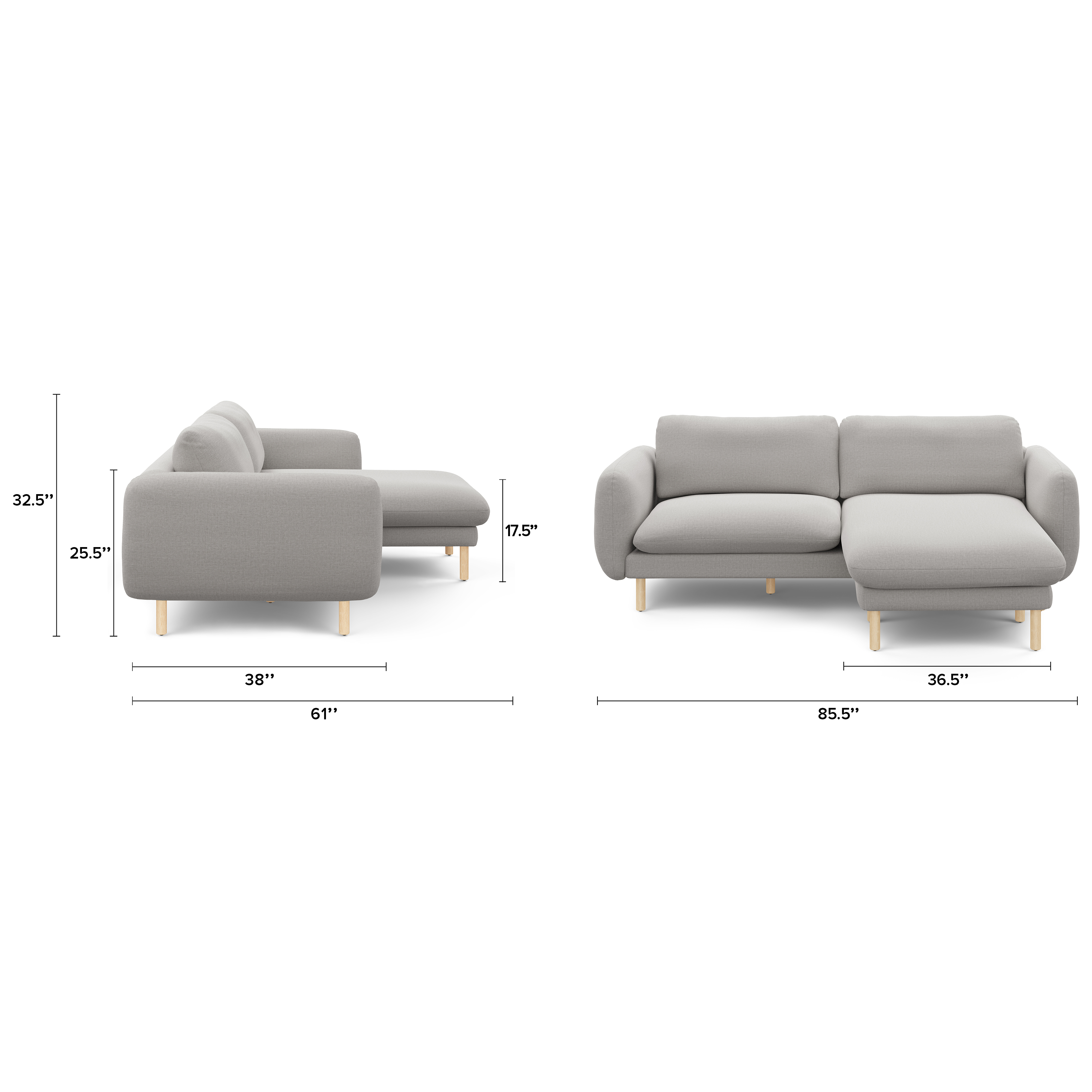 Sanders Gray Reversible Chaise Sectional Sofa Solid Wood Legs Article Modern Scandinavian Design Furniture