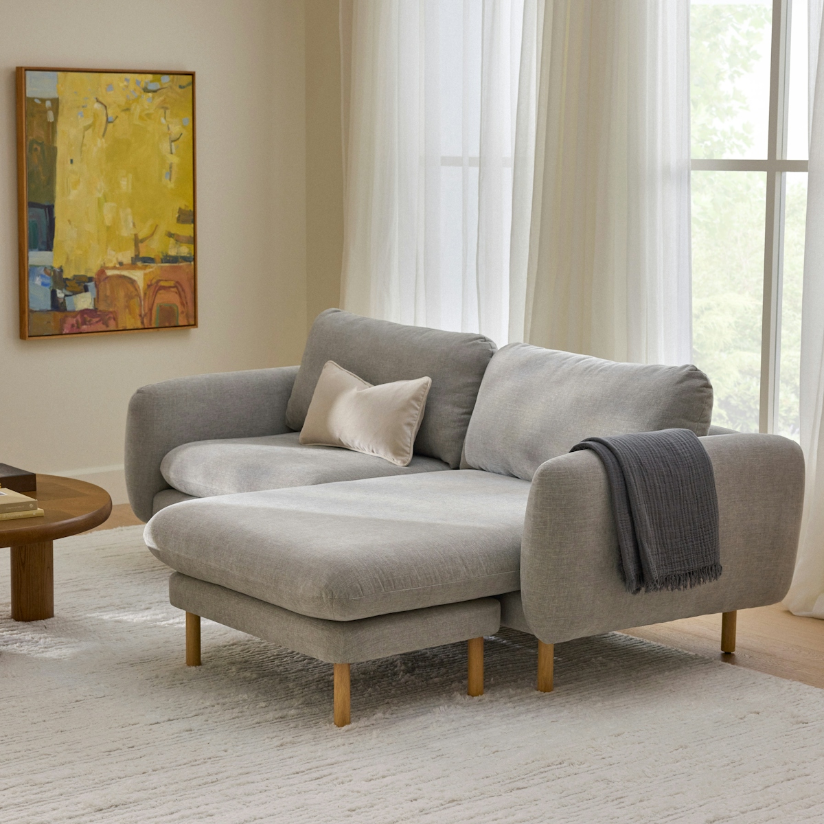 Sanders Hestia Gray Fabric Reversible Chaise Sectional Sofa, Solid Wood ...