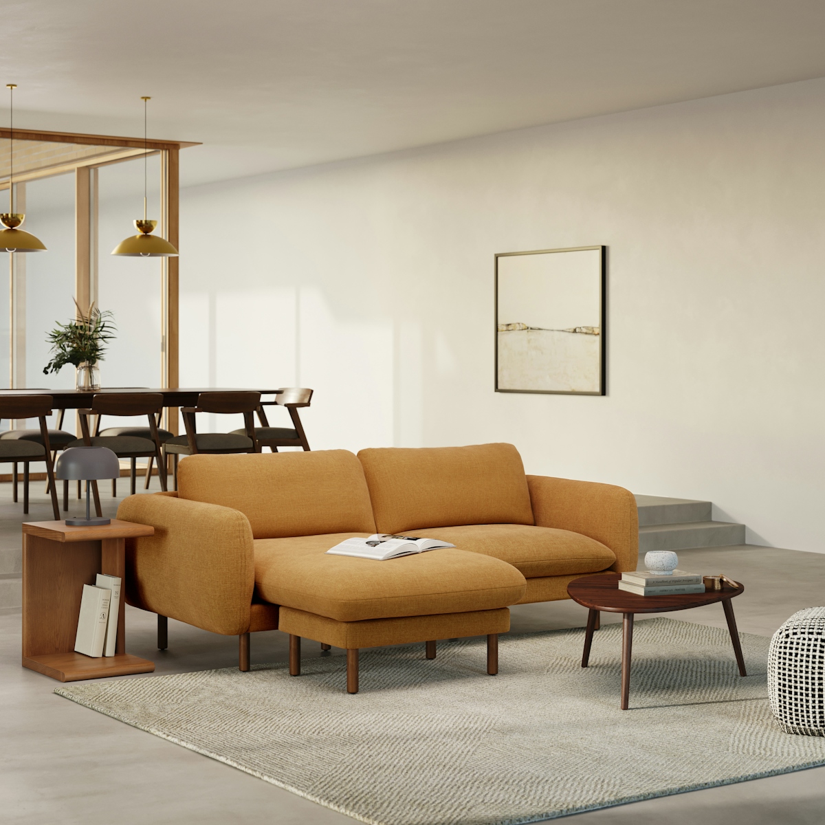 Sanders Hestia Ginger Fabric Reversible Chaise Sectional Sofa, Solid ...