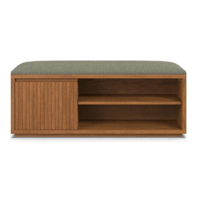 Kouva Smoked Oak and Algonquin Green Bench with Storage | Article