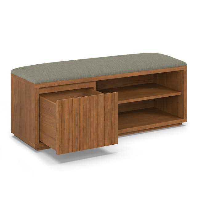 Kouva Smoked Oak and Algonquin Green Bench with Storage | Article
