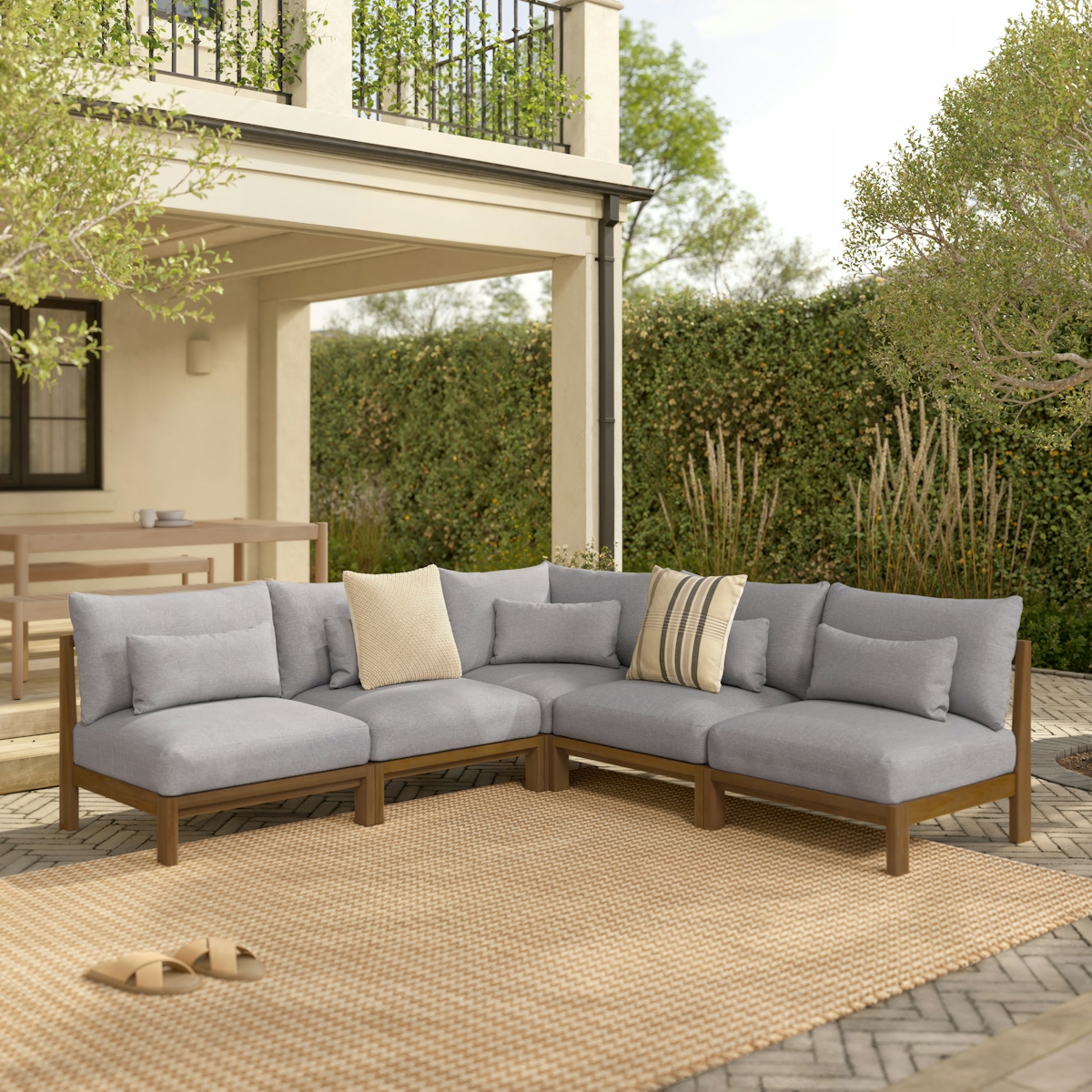 Acacia Wood & Basket Gray Modular Sectional | Cove | Article
