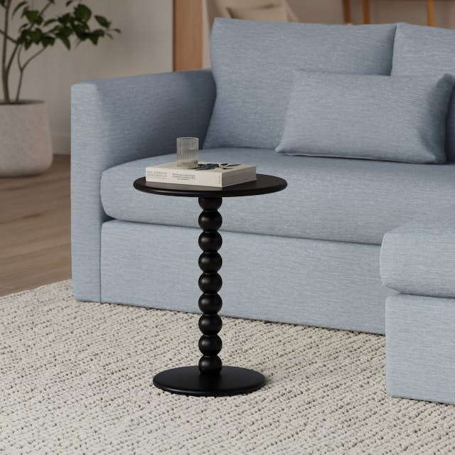Hallie Black Beaded Pedestal Side Table, Solid Wood | Article