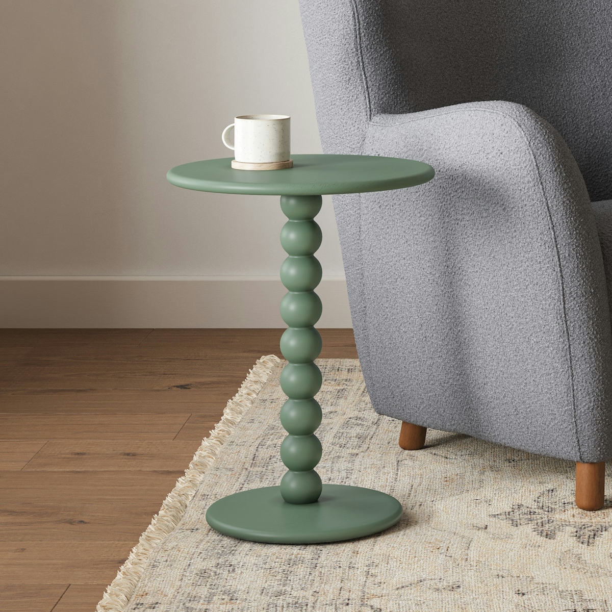 Hallie Norfolk Green Beaded Pedestal Side Table, Solid Wood | Article