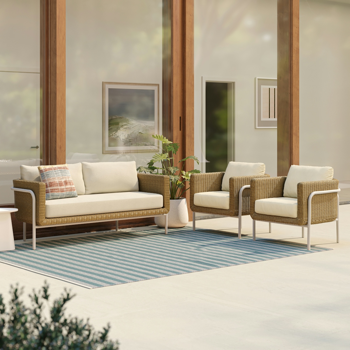 Aby Dravite Green Fabric & Resin Wicker Outdoor Loveseat | Article