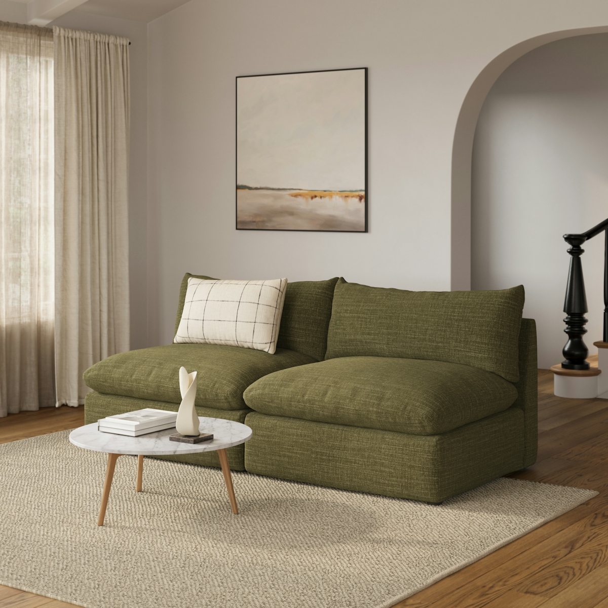 Leigh Napa Moss Armless Modular Love Seat | Article