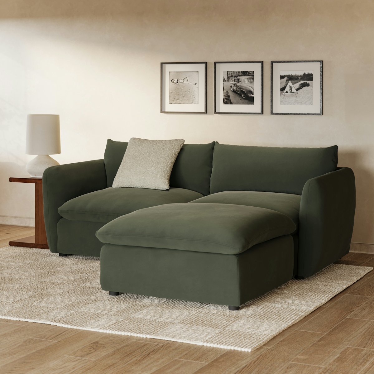 Leigh Hale Fir Green Velvet Modular Ottoman Sectional | Article
