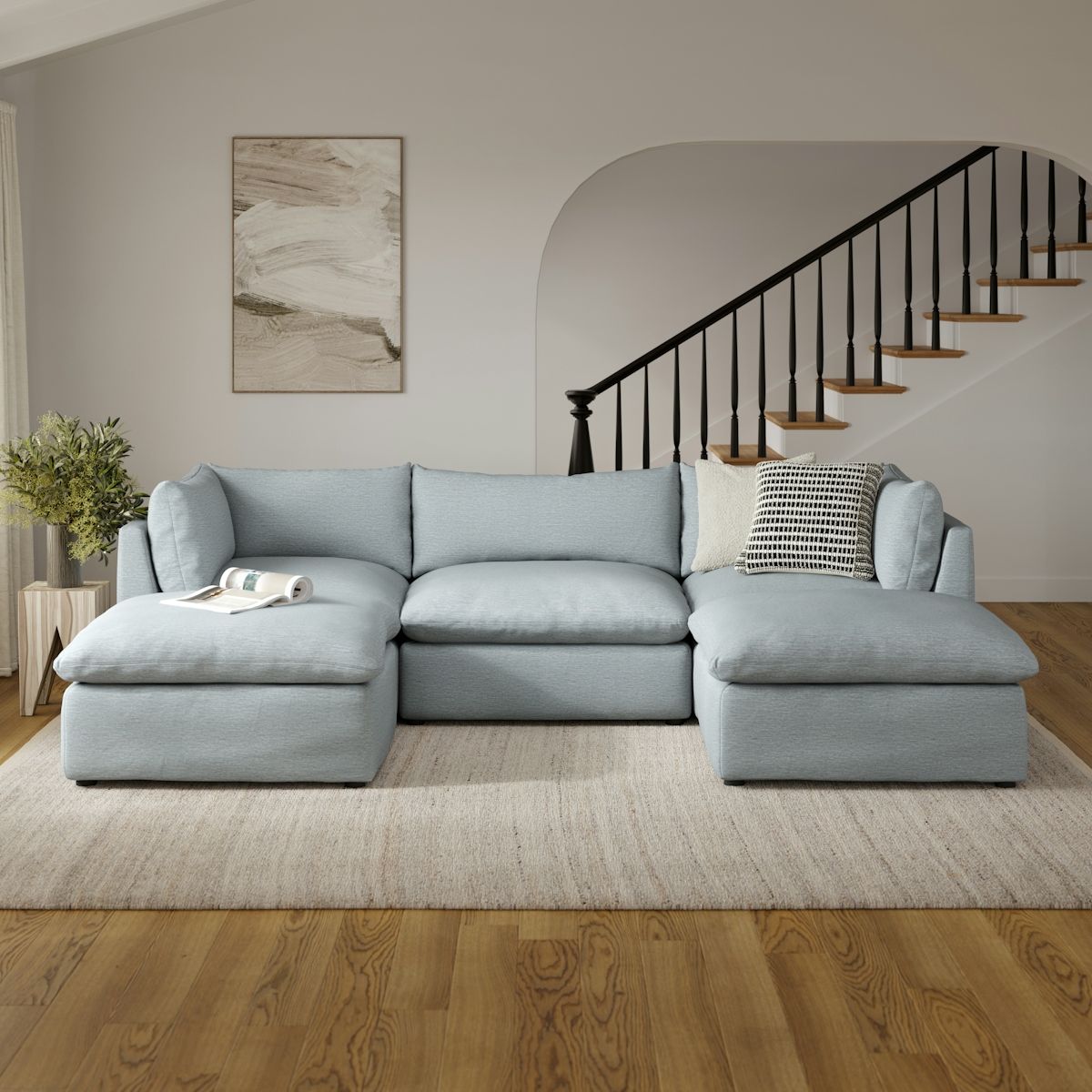 Leigh Silver Light Blue Modular U Sectional | Article