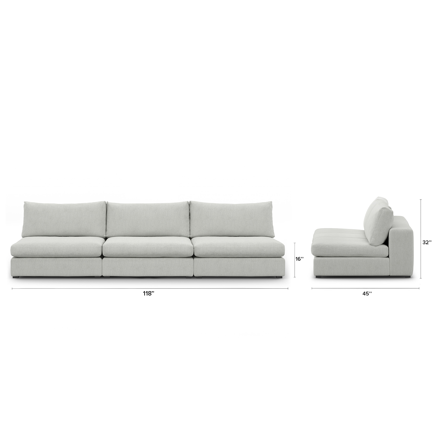 Gray Fabric Modular Armless Sofa Industrial Design Article Beta Modern Furniture