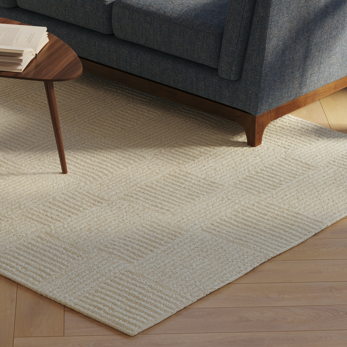 Clyde Ivory Textured Wool Rug, 5' x 8', Grid Pattern | Article