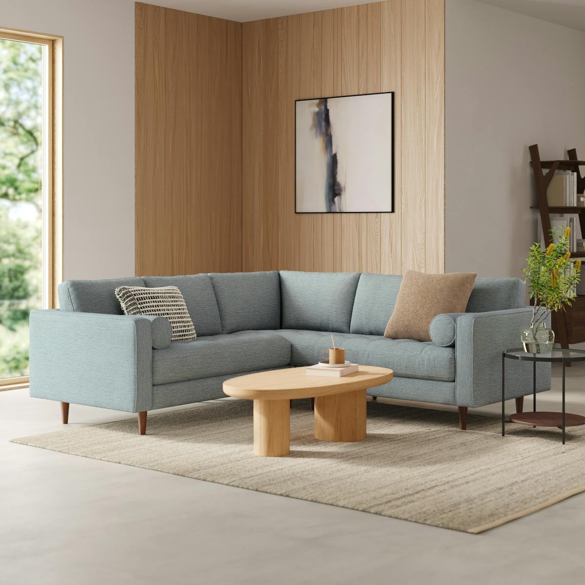 Sven Silver Light Blue Tufted Small Corner Sectional Sofa | Article