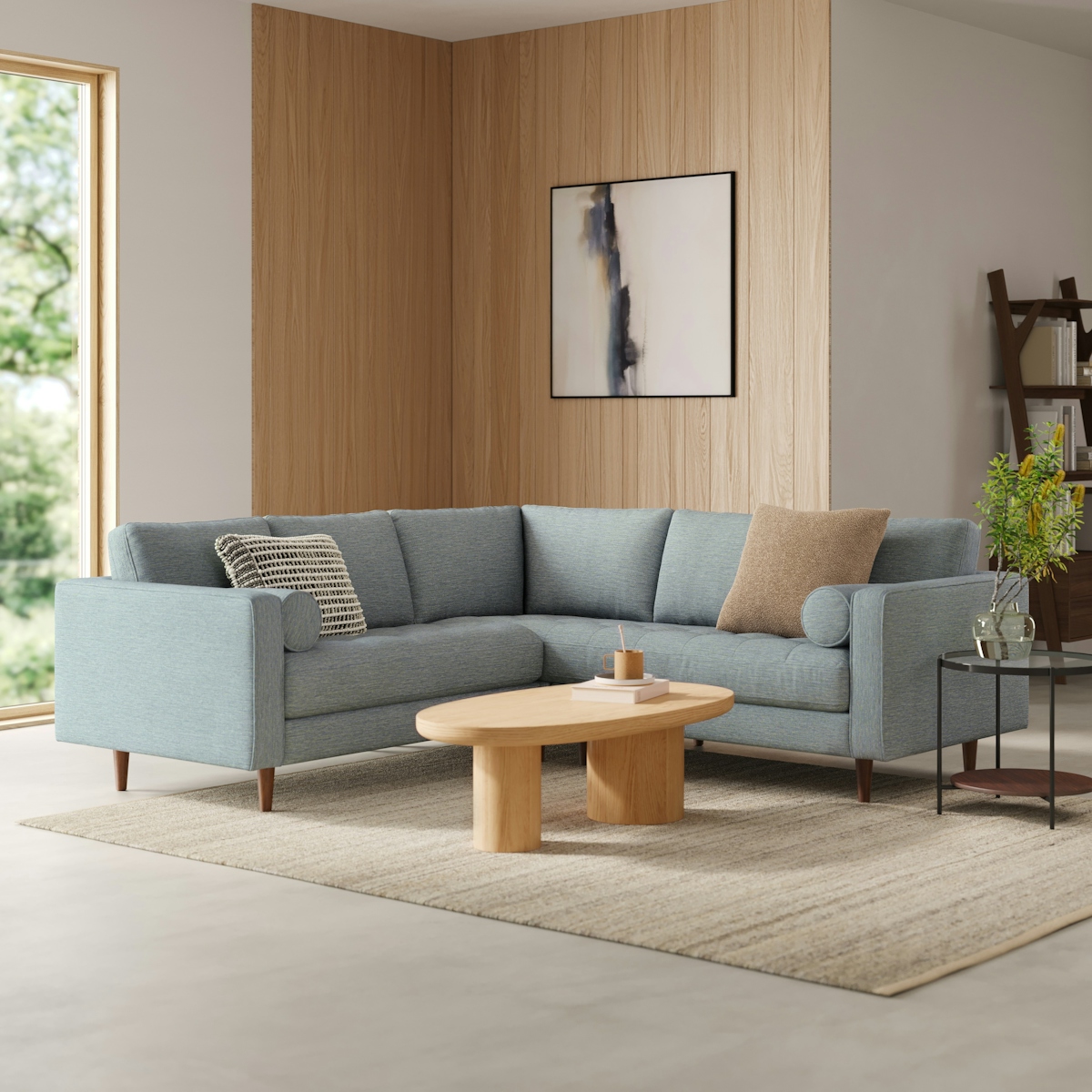 Sven Silver Light Blue Tufted Small Corner Sectional Sofa | Article