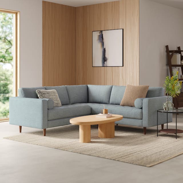 Sven Silver Light Blue Tufted Small Corner Sectional Sofa | Article