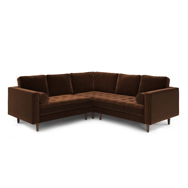 Sven Plush Pacific Brown Tufted Velvet Small Corner Sectional Sofa ...