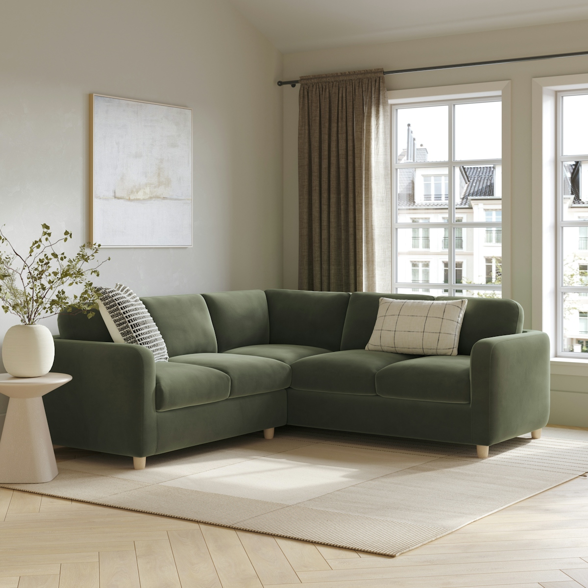 Vati Hale Fir Green Velvet Corner Sectional Sofa | Article