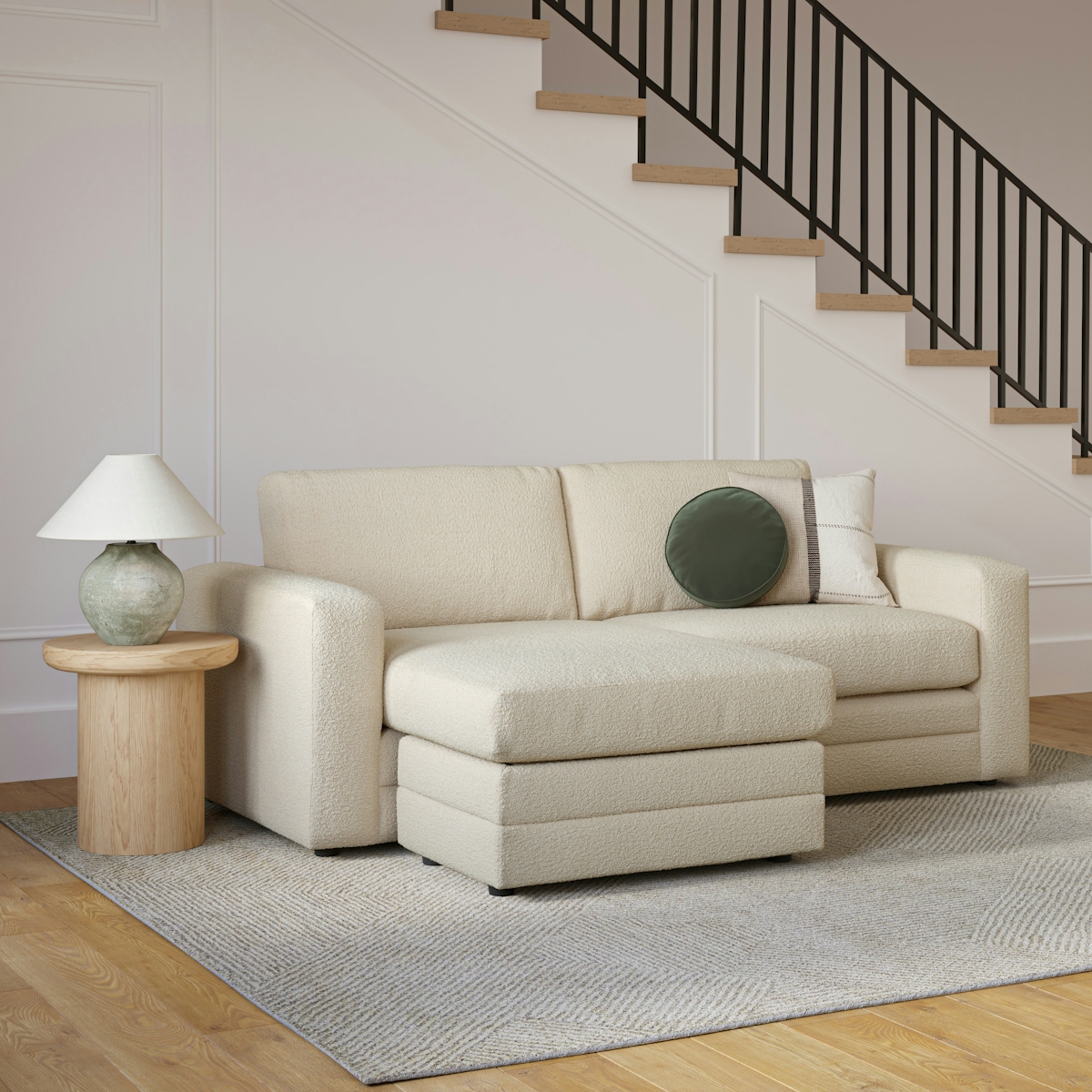 Riley Ivory Wool Bouclé 84" Reversible Storage Sectional | Article