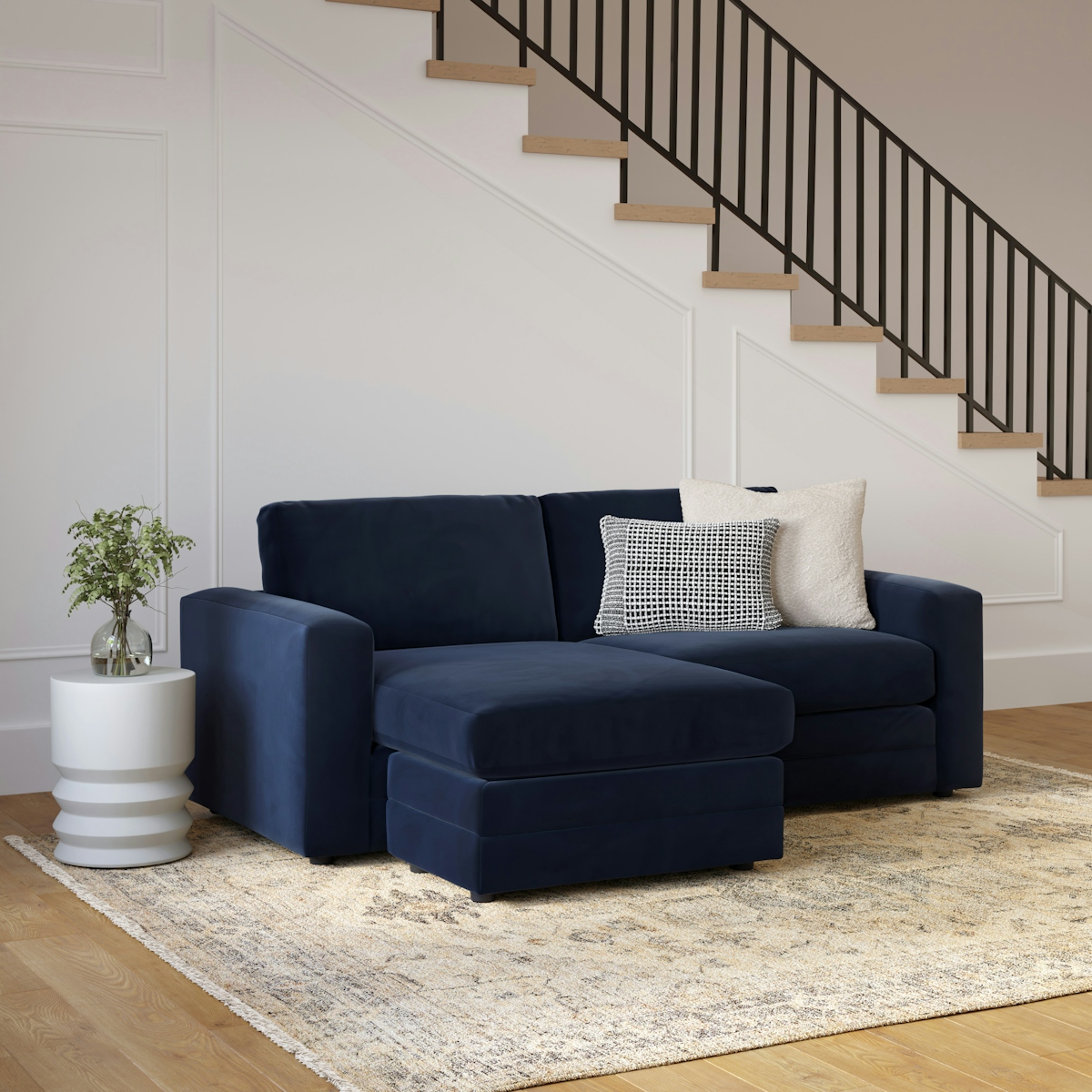 Riley Hale Ink Blue Velvet 84" Reversible Storage Sectional | Article