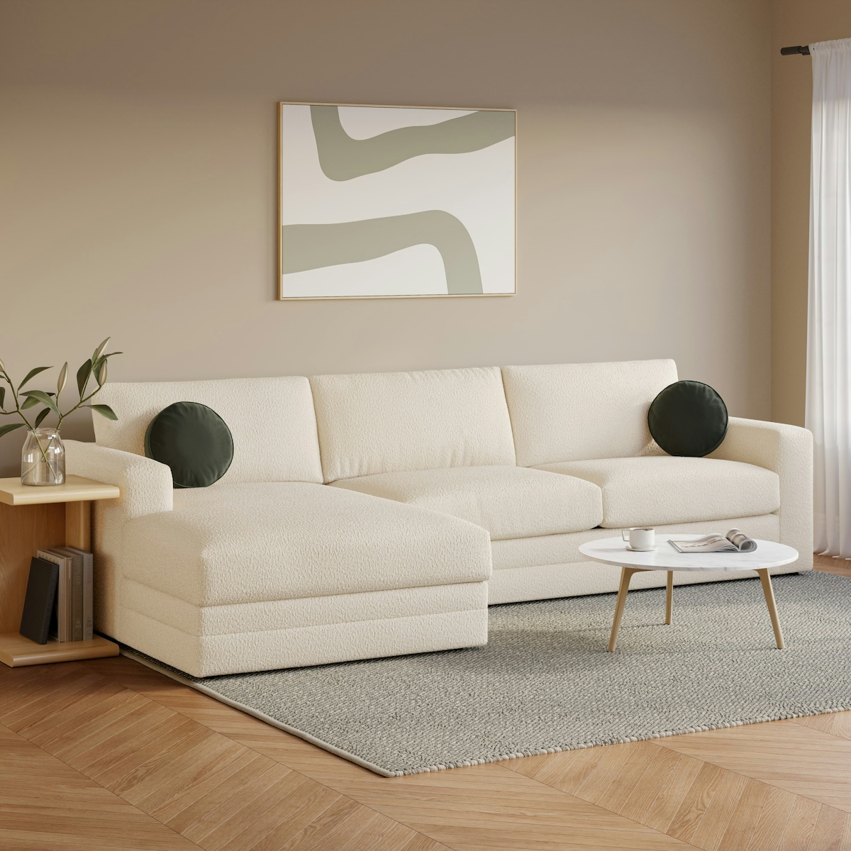 Riley Ivory Wool Bouclé 118" Left Storage Sleeper Sectional | Article