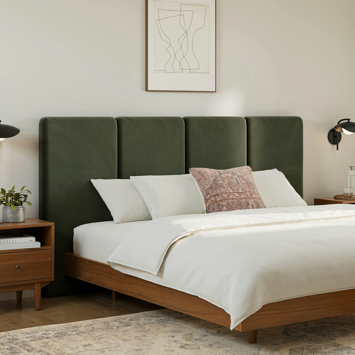 Noel Hale Fir Green Velvet King Wall-Mounted 48" Tall Headboard Panels ...