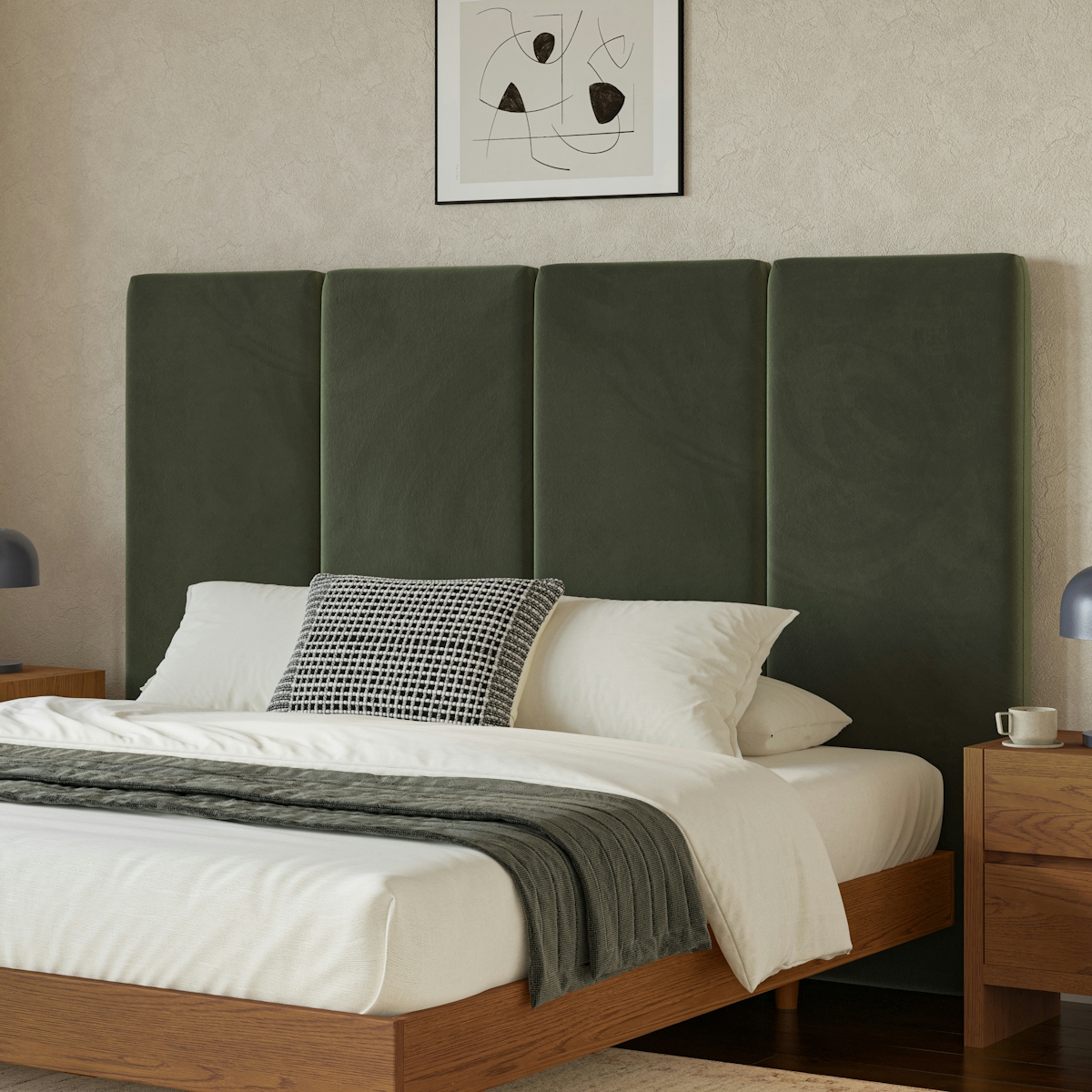 Noel Hale Fir Green Velvet King Wall-Mounted 60" Tall Headboard Panels ...