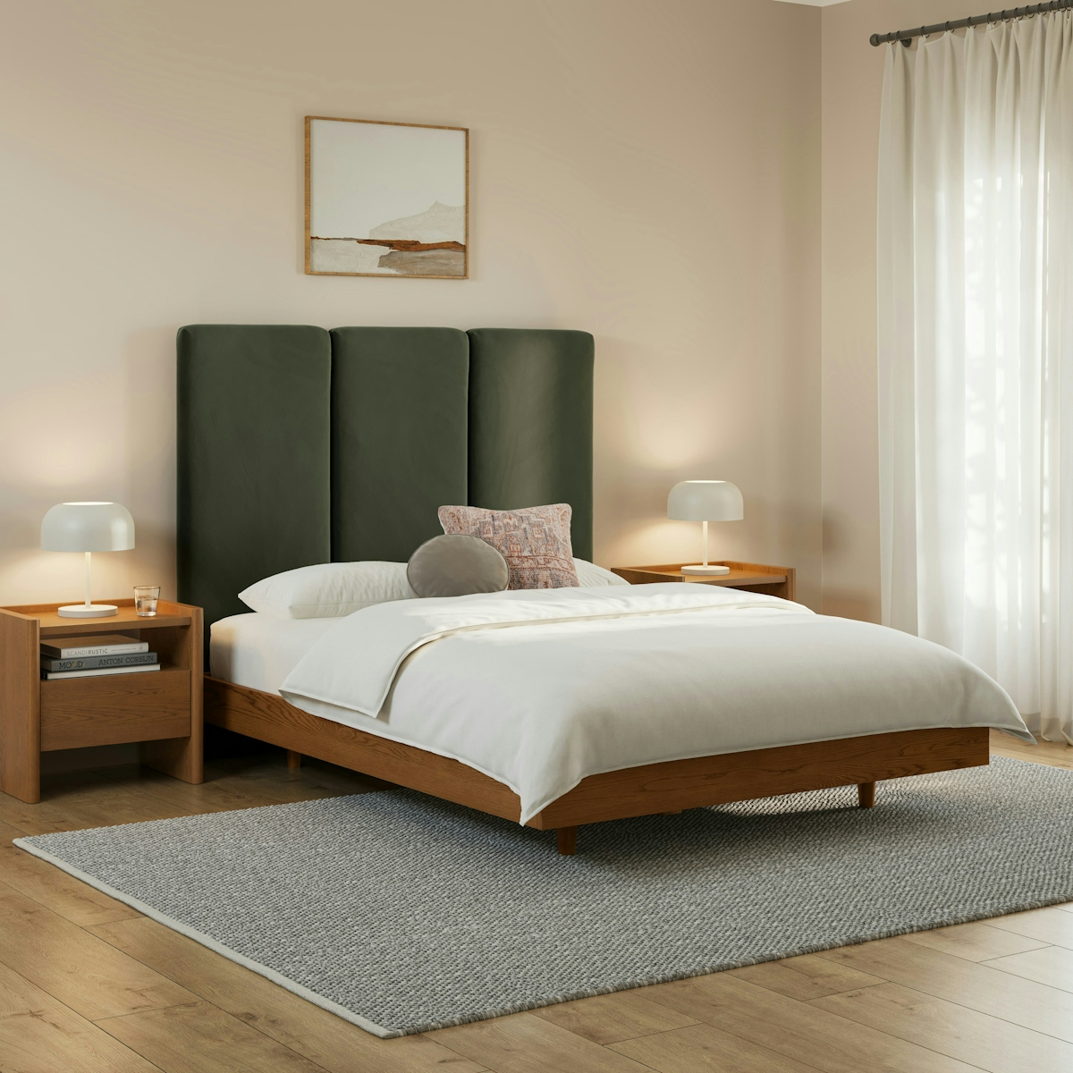 Noel Hale Fir Green Velvet Queen Wall-Mounted 60" Tall Headboard Panels ...