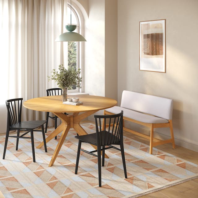 Nosh Ratine Ivory Fabric & Oak Wood Dining Bench | Article