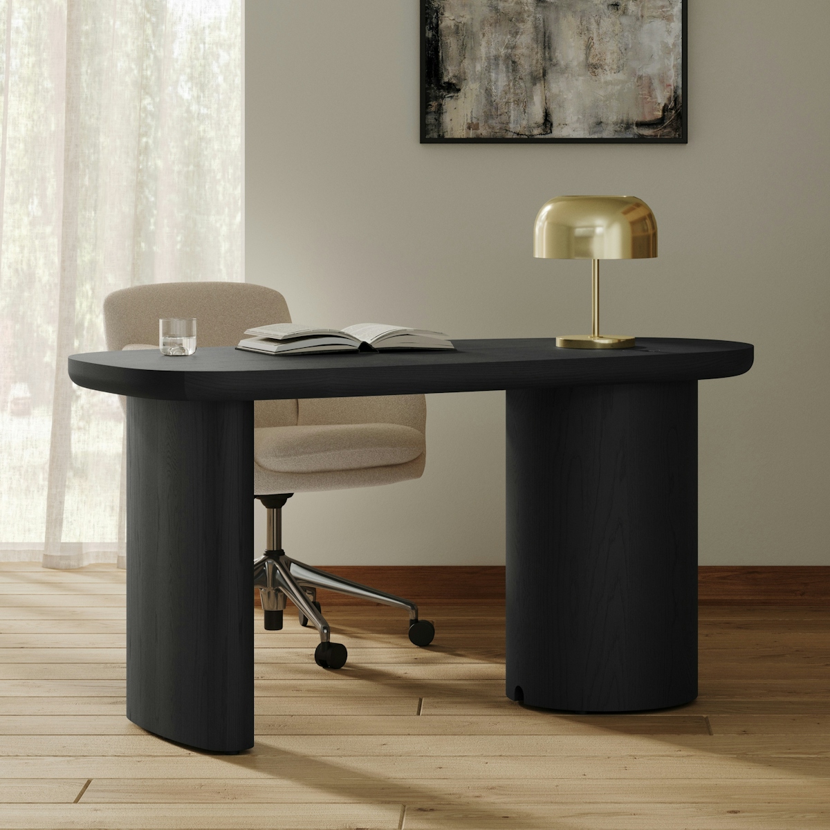 Baarlo Solid Black Wood Computer Desk w/ Storage Cabinet | Article