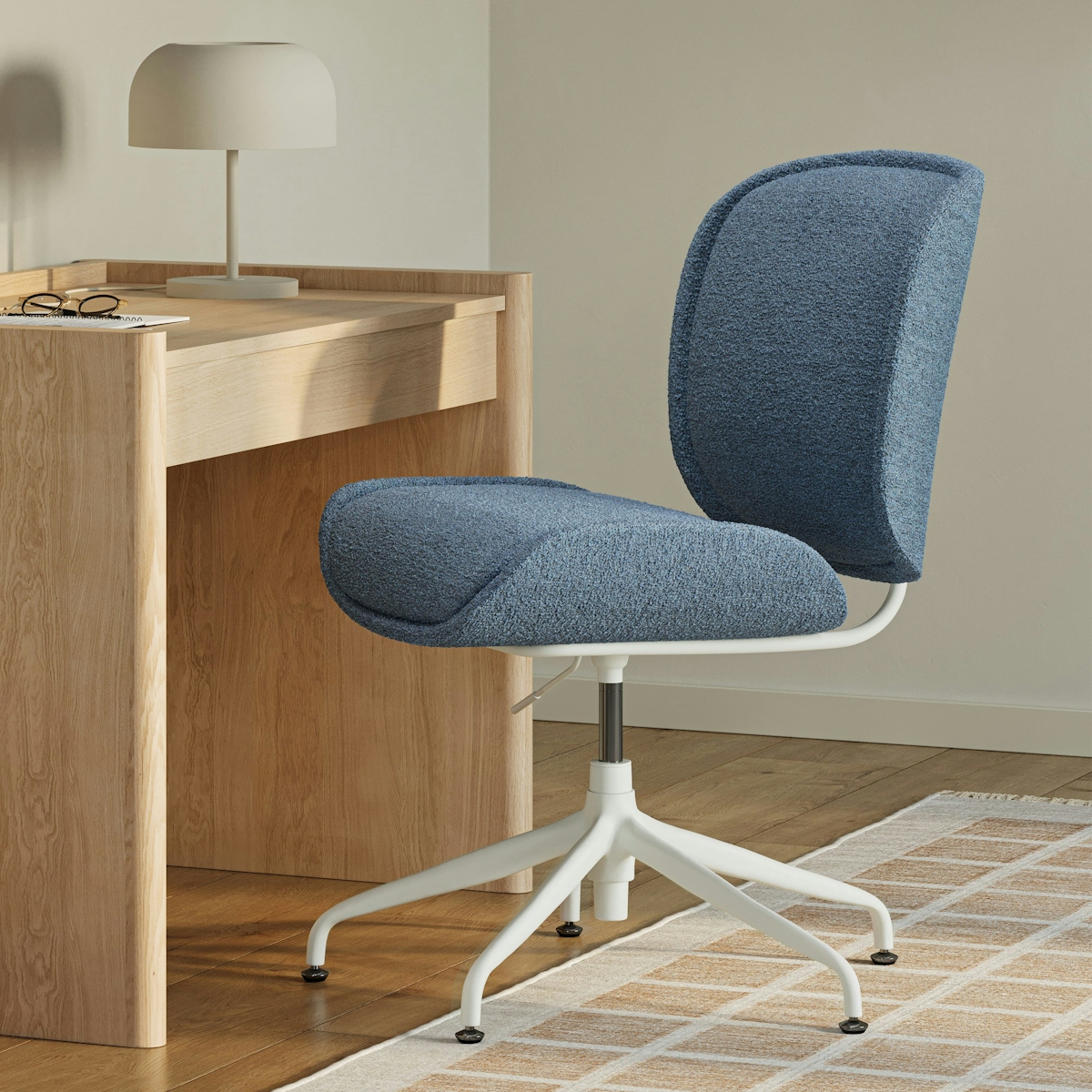 Rya Light Blue Wool Bouclé Office Chair, Japandi Style | Article