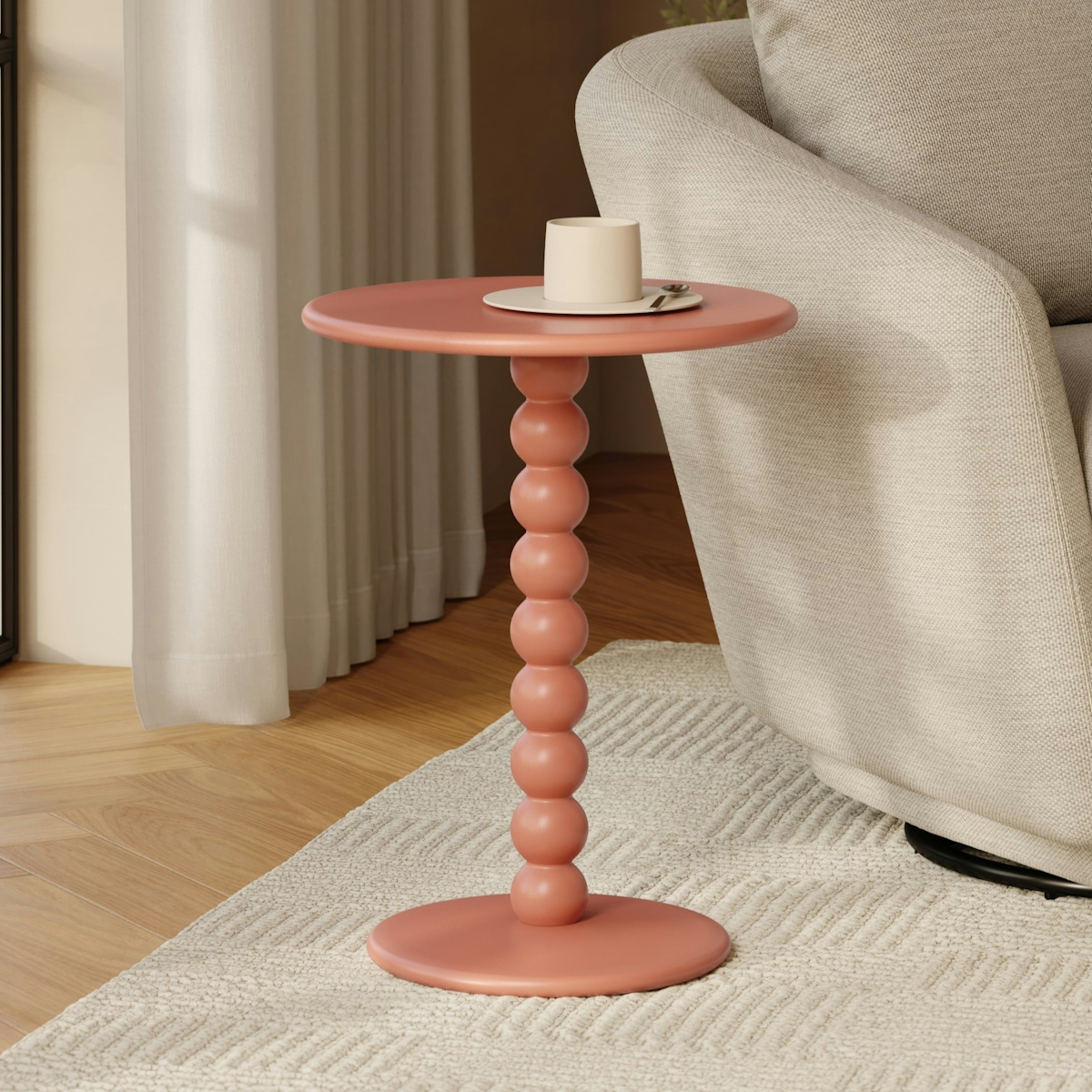 Hallie Autumn Russet Beaded Pedestal Side Table, Solid Wood | Article