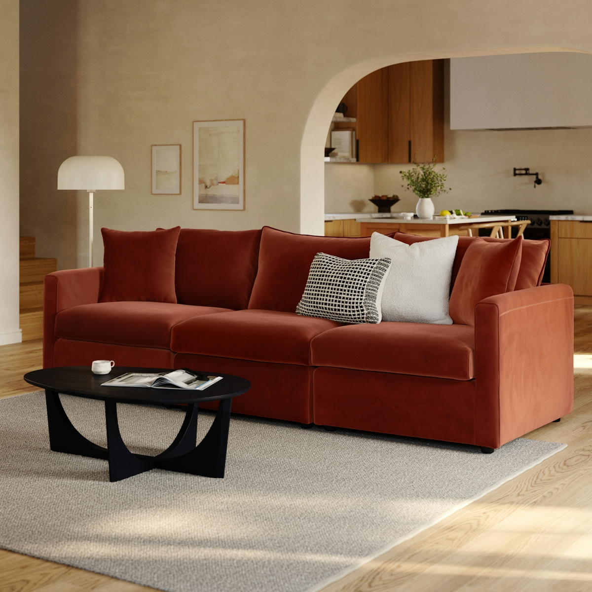 Lenae Hale Rust Velvet Modular Sofa | Article