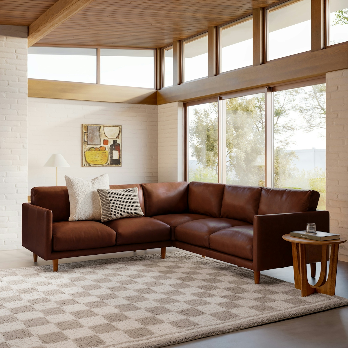 Nirvana Indiana Brown Corner Leather Industrial Sectional Sofa | Article