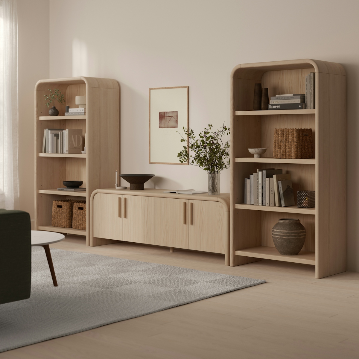 Faydra Natural Ash Media Storage Set, Cable Management, Rounded Corners ...