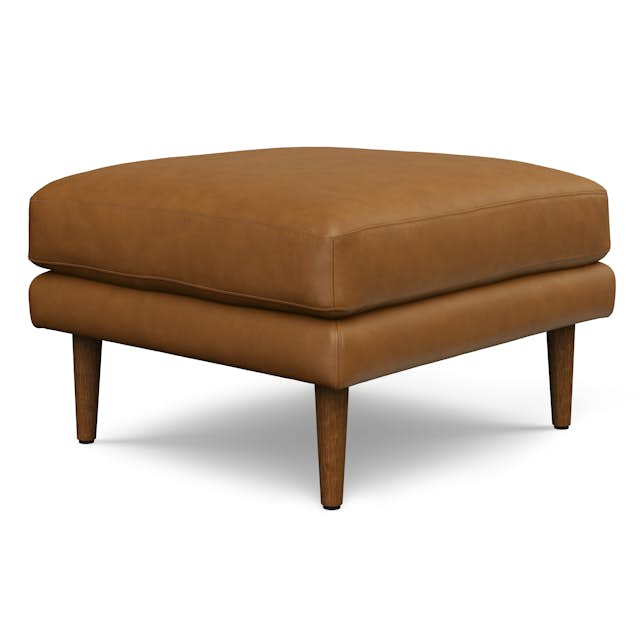Burrard Walnut & Bella Caramel Leather Ottoman | Article