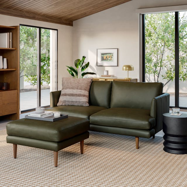 Burrard Walnut & Charme Green Leather 2.5 Seater Sofa | Article