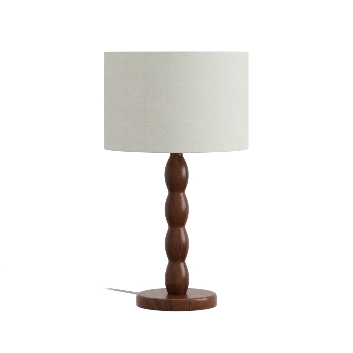 Sloane Cherry Wood Table Lamp, Linen Fabric Drum Shade, Curvy Beaded ...