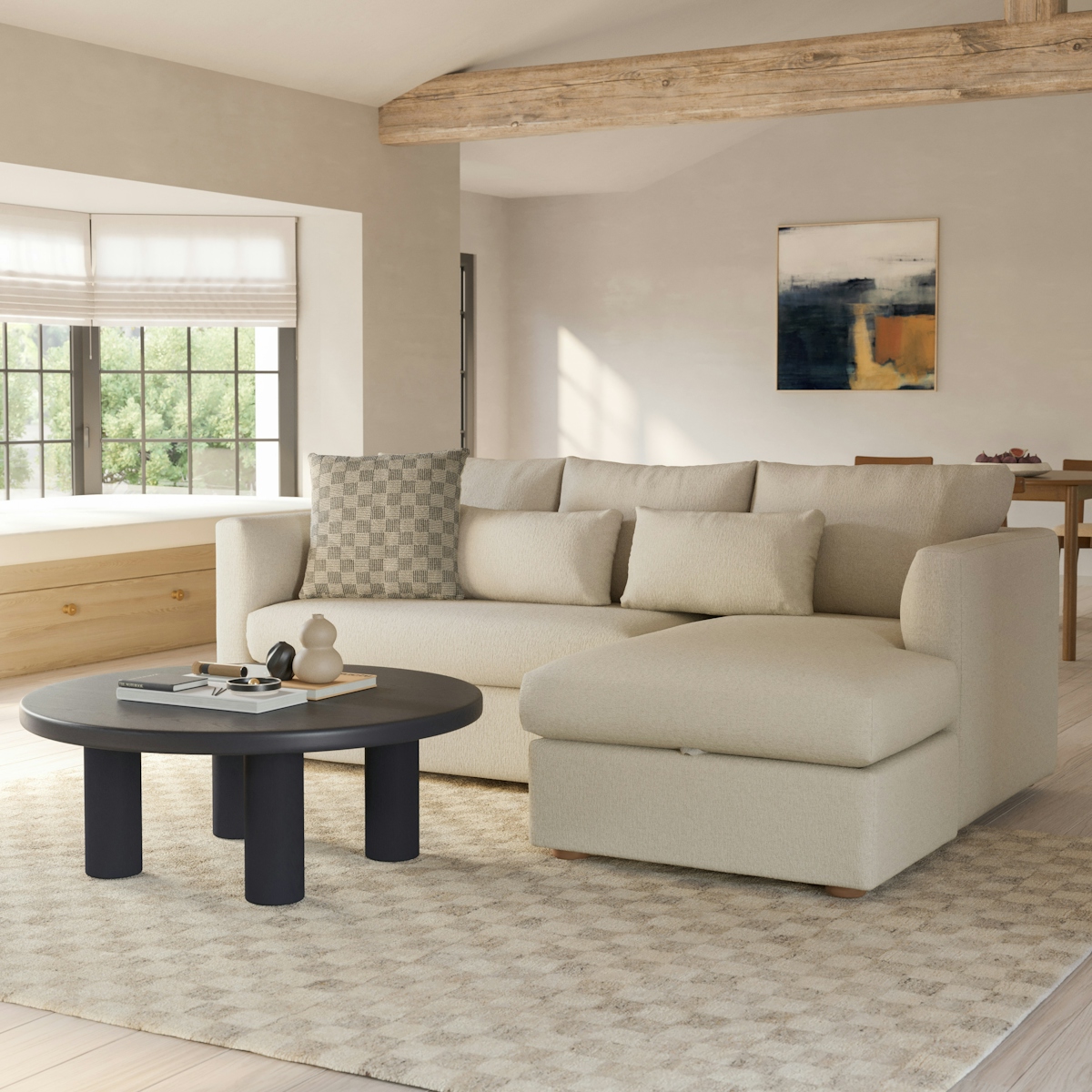 Marina Clover Ivory 90" Reversible Storage Sectional | Article