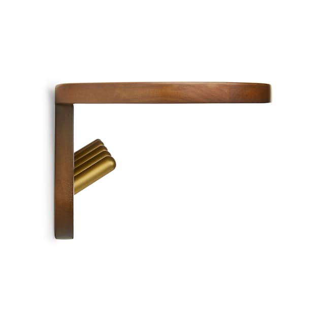 Shelly Scalloped Narrow Ledge Wall Shelf, Walnut Wood, Brass Hooks ...