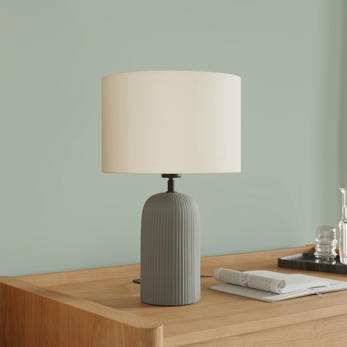 Palisade Putty Gray Fluted Ceramic Table Lamp | Article