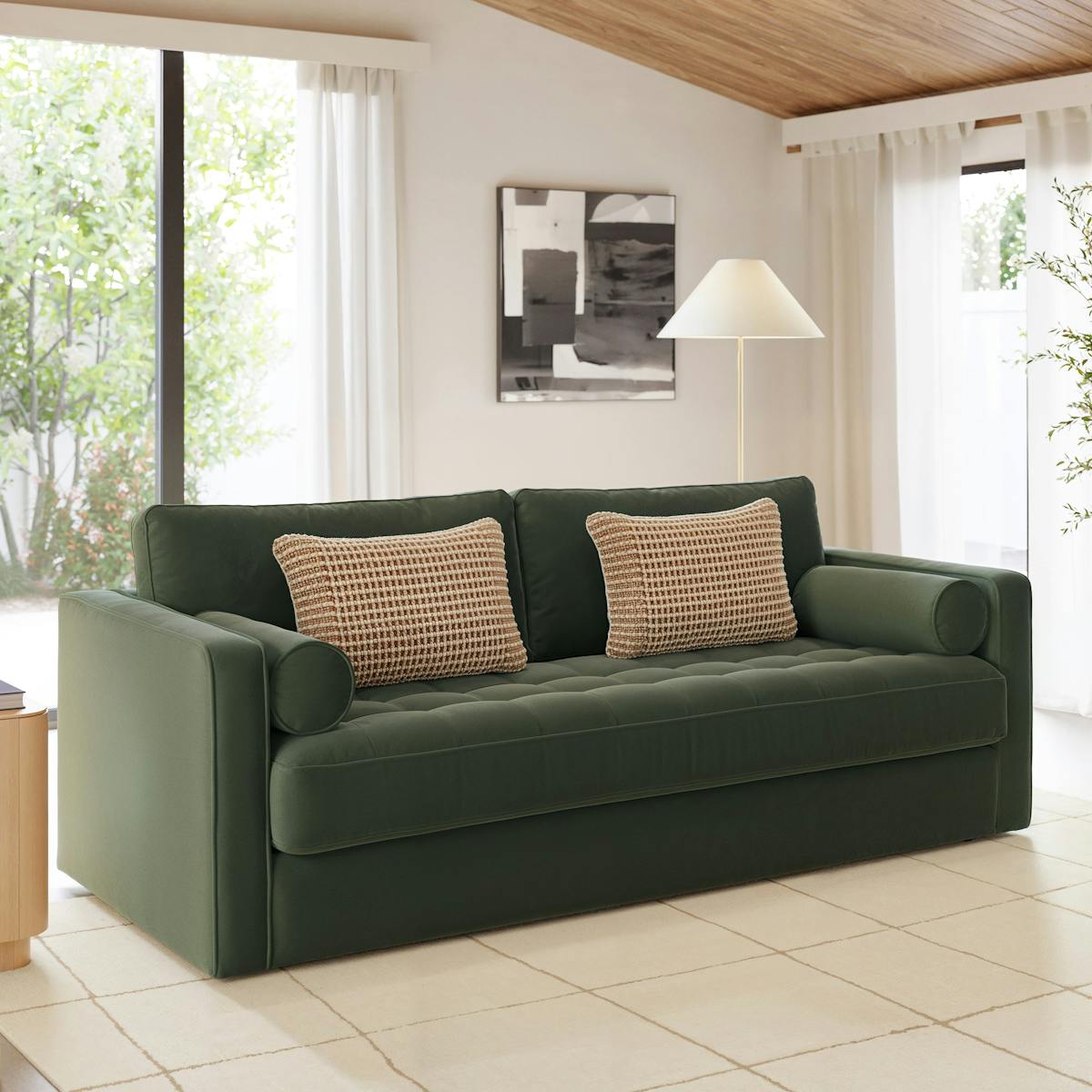 Sven Plush Pacific Green Grounded Tufted Velvet Sofa | Article