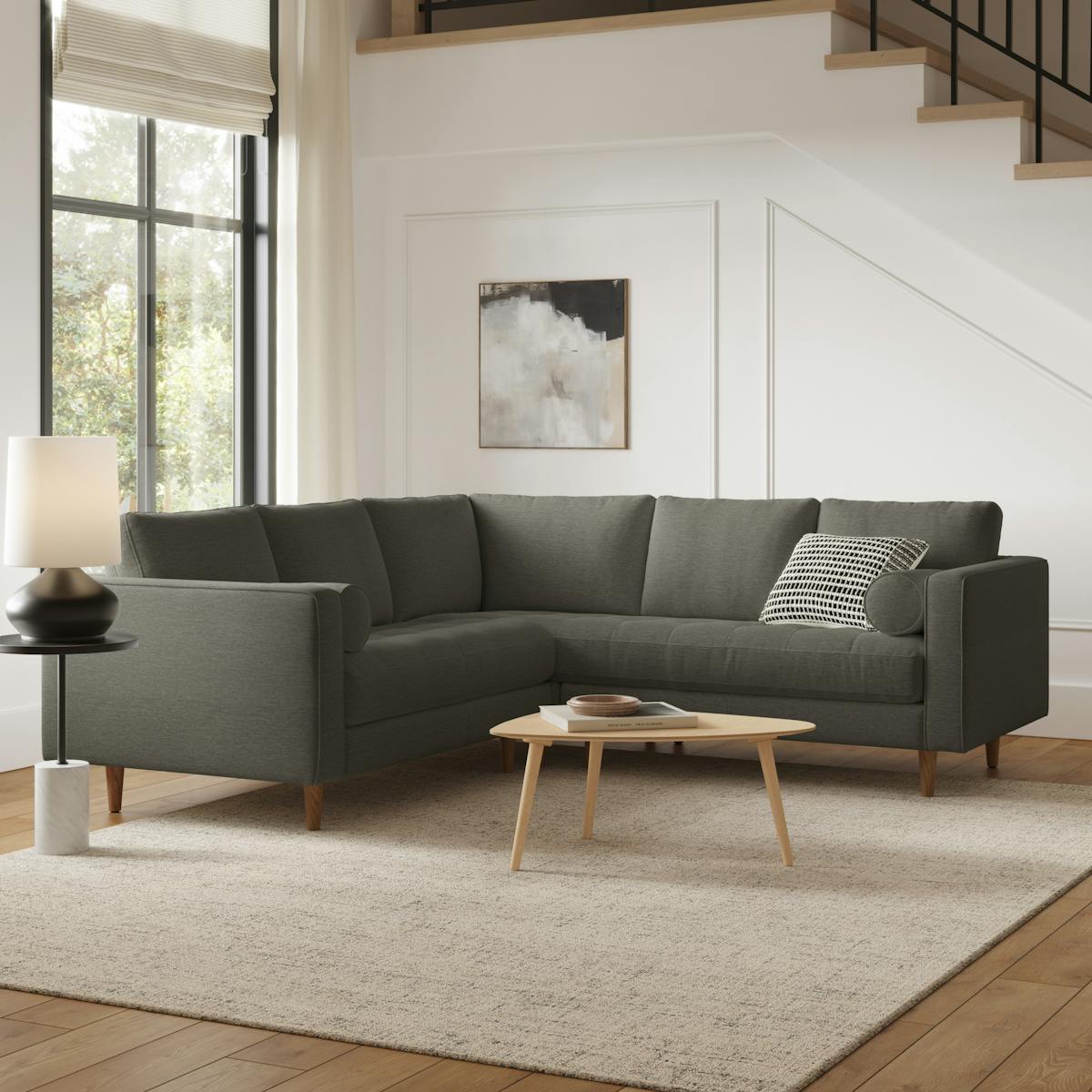 Sven Silver Moss Tufted Small Corner Sectional Sofa | Article