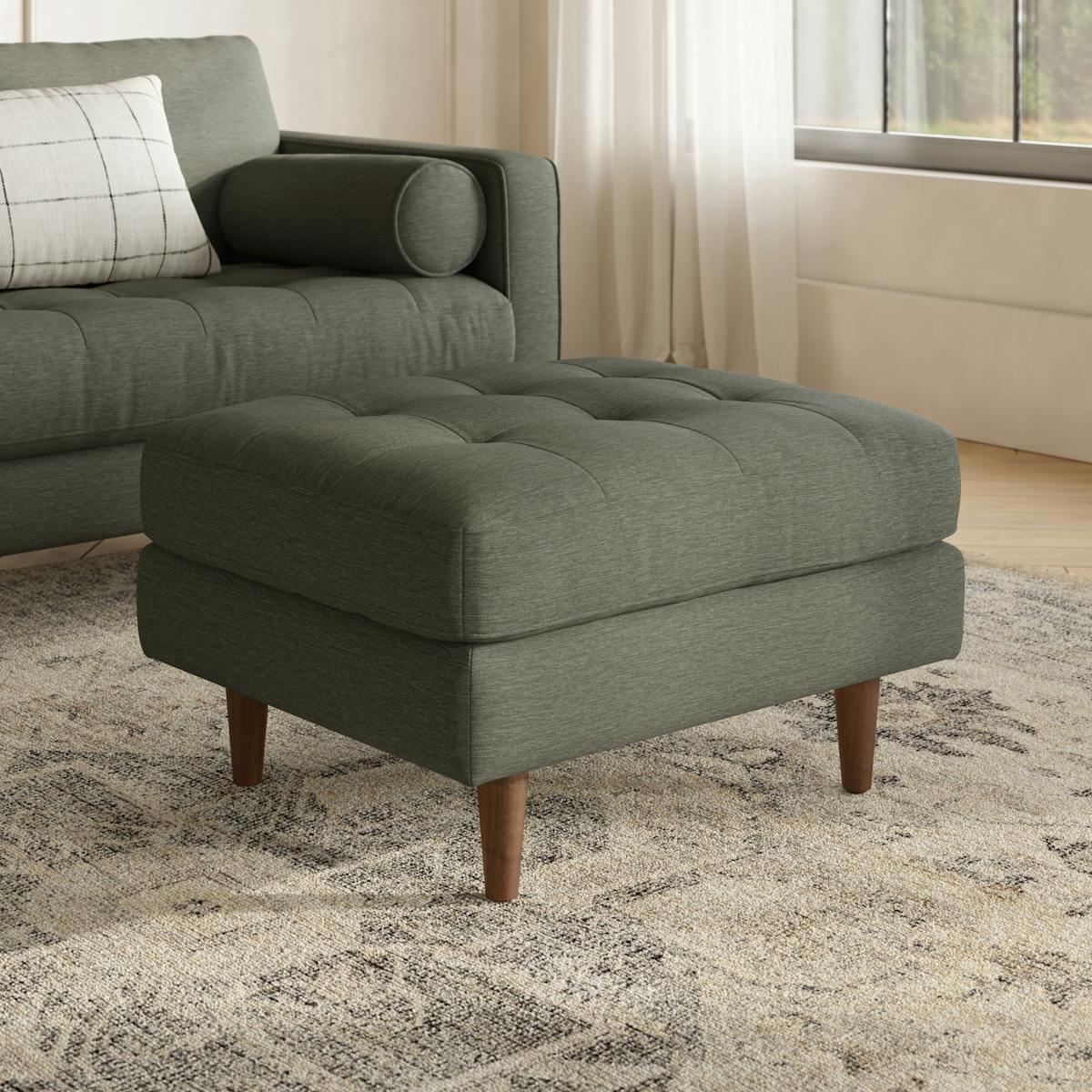 Sven Silver Moss Tufted Ottoman | Article